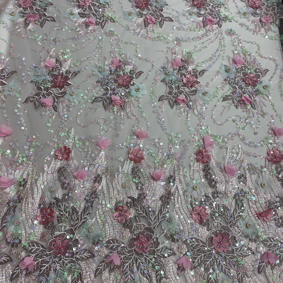 3D Multi Color hand beaded lace – Diana Fabrics
